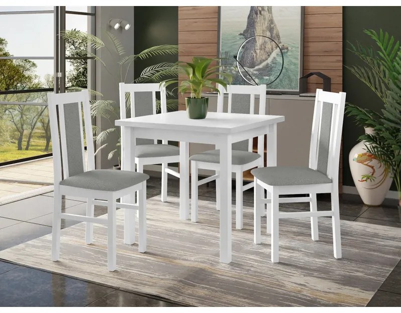 Jídelní stůl se 4 židlemi - AL27, Barva dřeva: bílá-L, Potah: Hygge D20
