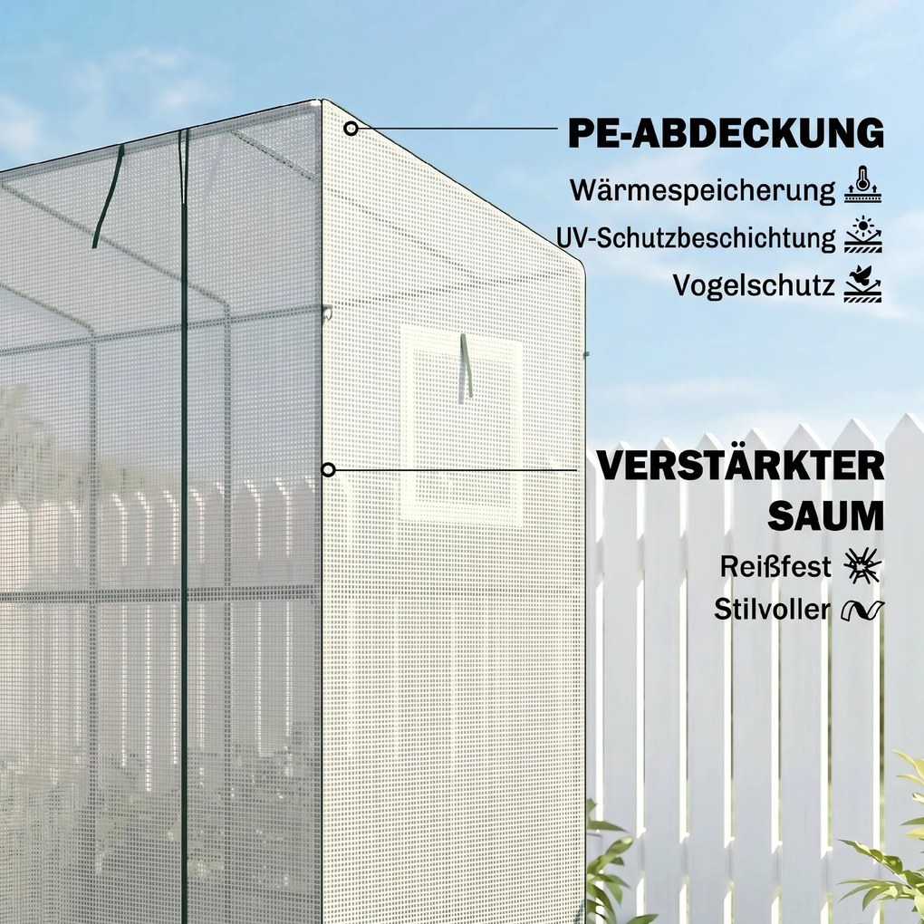 Outsunny skleník s rolovacími dveřmi, 2 okna, zimní skleník z ocelové fólie, skleník na balkon, zahrada, skleník na rajčata s UV ochranou 200x76x170c…
