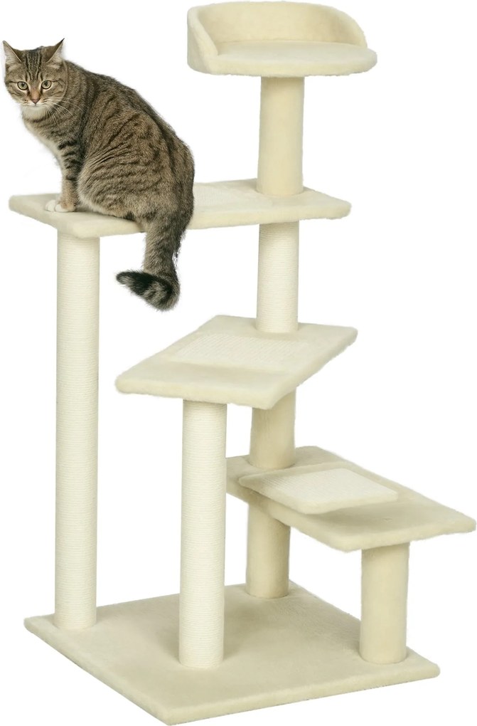 Škrabadlo PawHut stabilní do 10 kg Kočičí strom se sisalovými sloupky a schůdky pro domácí mazlíčky Béžová 50 x 100 cm pro milovníky koček