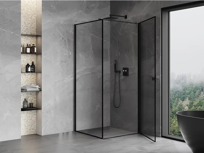 Mexen Mist-B, 1-křídlý ​​výklopný sprchový kout, pravý, 70 x 70 cm, čiré sklo-černý rám, 8A2T-070-070-70-70-P