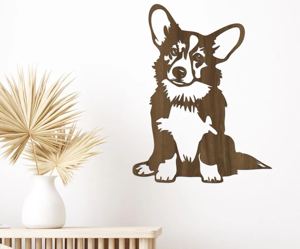 dřevo života Dřevěná dekorace psa Corgi Zvolte rozměr (cm): 45x60, Zvolte barvu dekoru: Černá