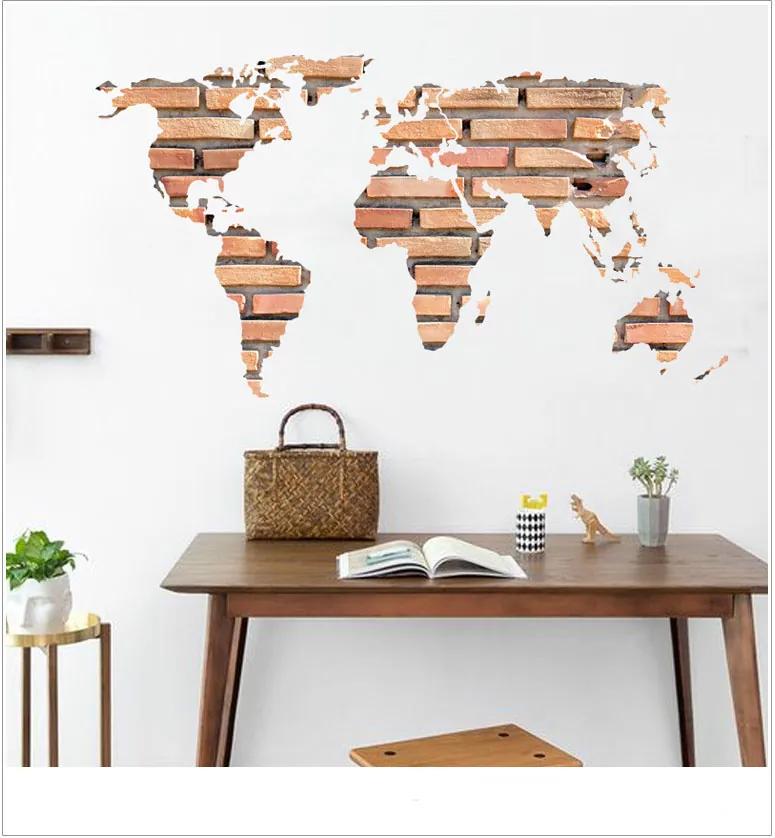 Živá Zeď Samolepka Mapa Světa z cihel