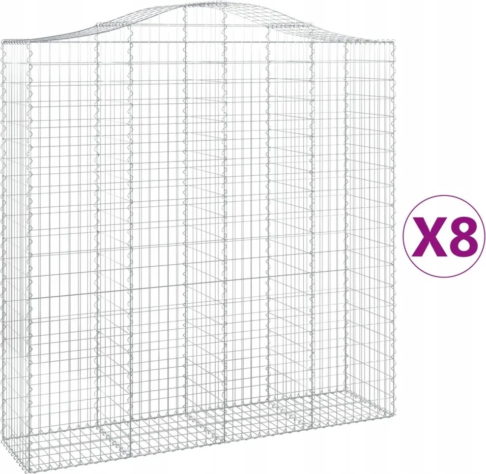 vidaXL Gabionové koše, 8 ks, 200x50x200/220 cm, galvanizované železo