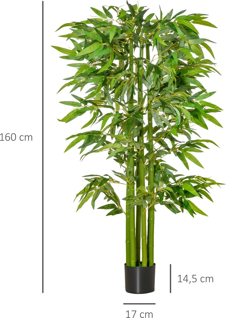 HOMCOM Umělá Bambu 160 cm Velká Umělá Rostlina, Umělý Bambus, Plastové Umělé Rostliny v Květináči, Napodobenina Rostliny pro Obývací Pokoj, Ložnici, …