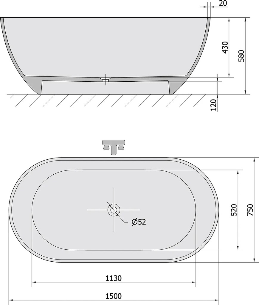 Polysan Reduta vana volně stojící 150 x 75 cm litý mramor béžová mat 71843.81