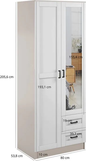 Skříň se zrcadlem 2D2S Rama kašmír / bílá Kami