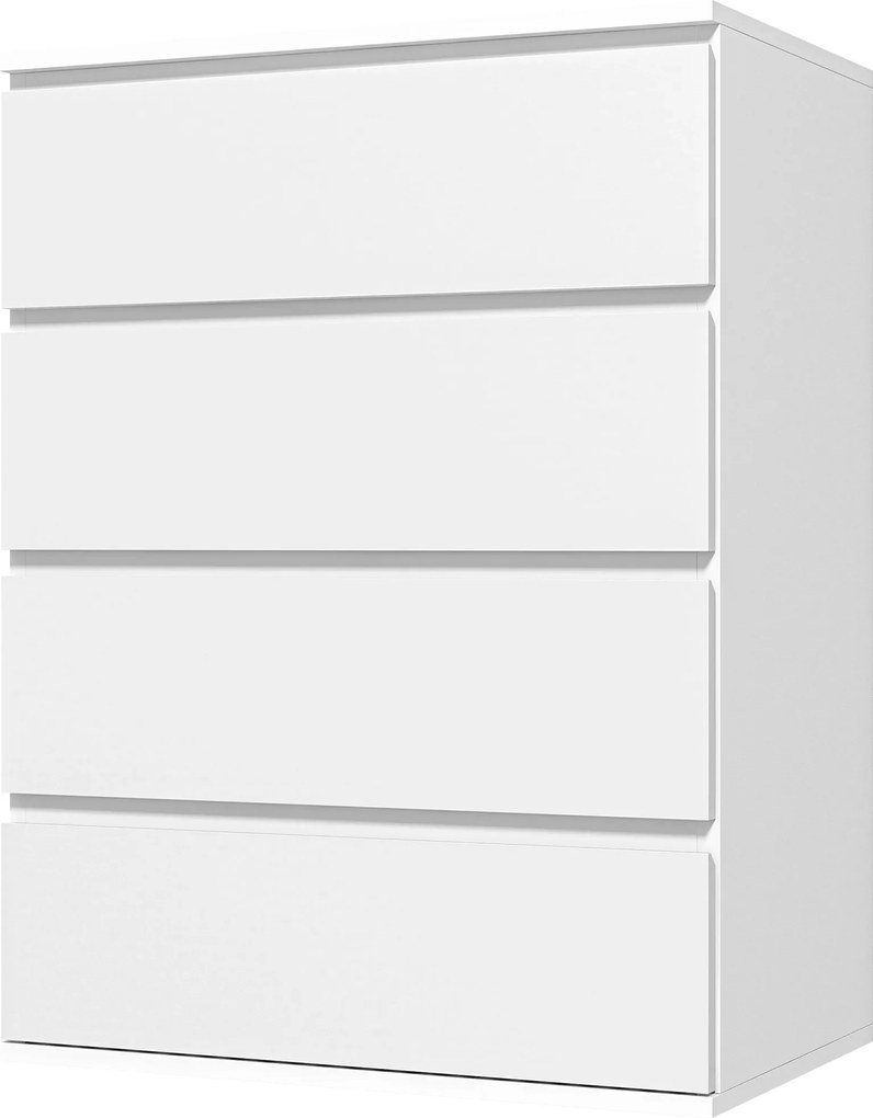 HOMCOM Úložná Komoda s 4 Zásuvkami Moderní Styl s Mechanismem Tichého Zavírání - 60 x 40 x 80 cm, Bílá