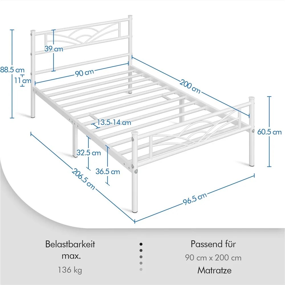 Sada 2 ks – Postel Yaheetech – černá, 90 × 200 cm (266294959126)