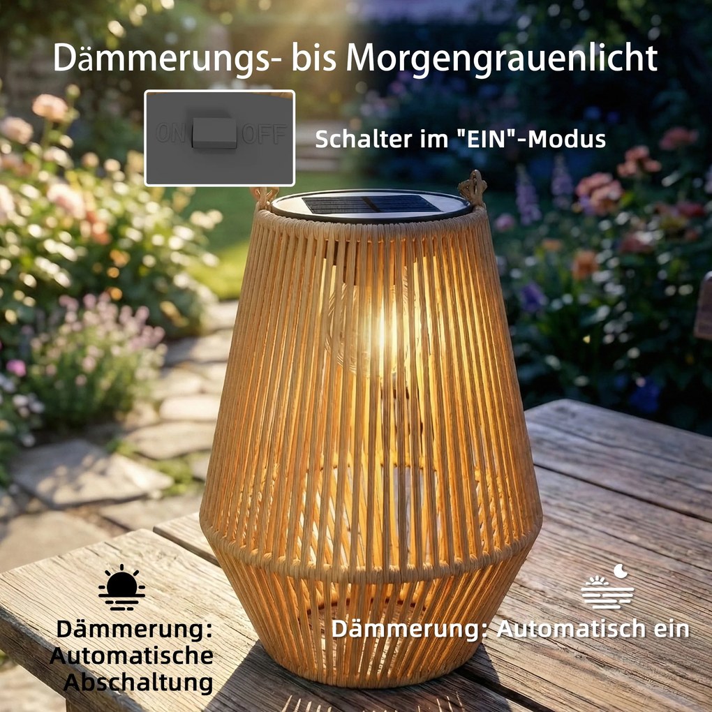 Outsunny Solární stojací lampa sada 2 ratanových závěsných solárních lamp se světelným senzorem IP44 vodotěsná solární lampa pro zahradu balkon hnědá