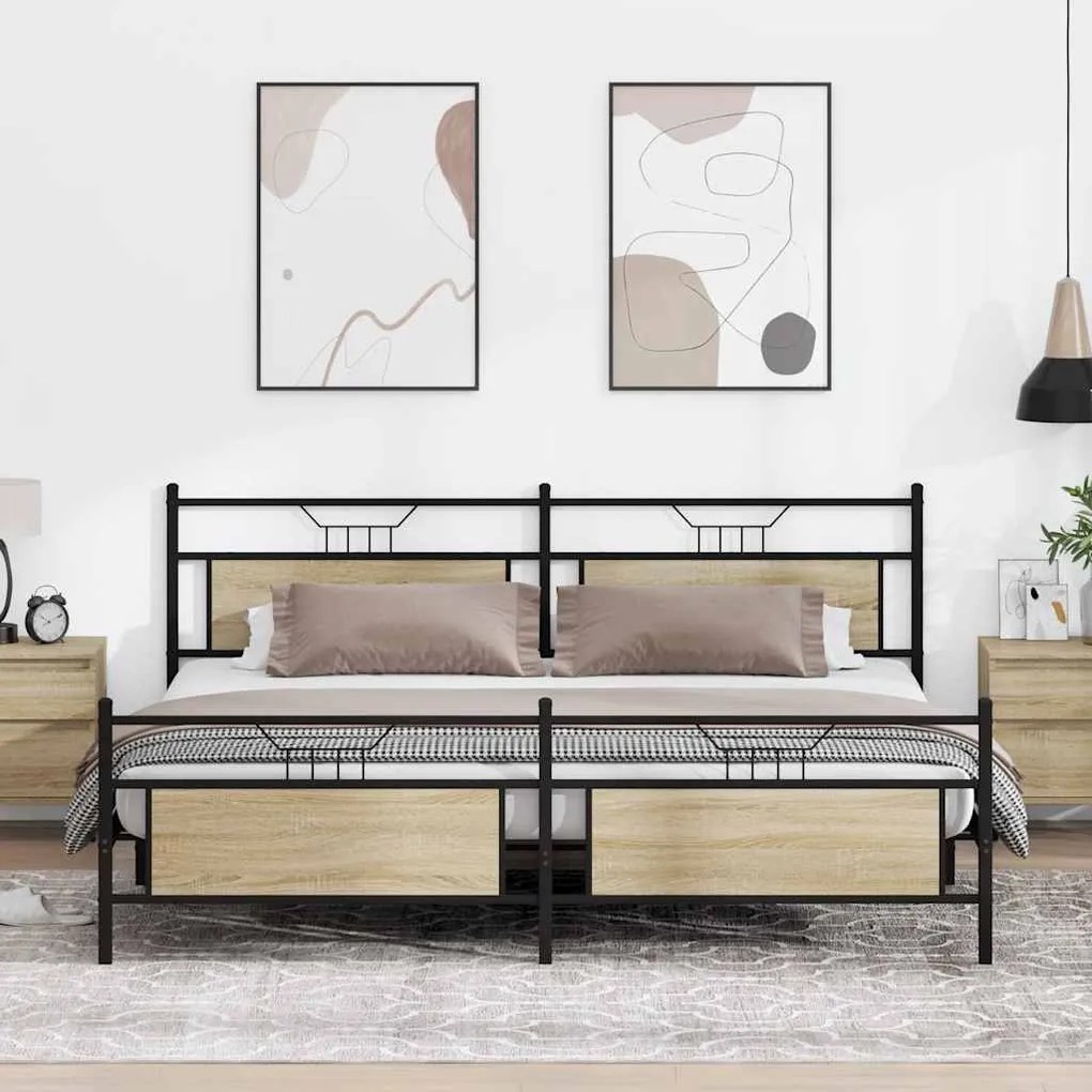 Kovový rám postele bez matrace dub sonoma 193 x 203 cm 3325100
