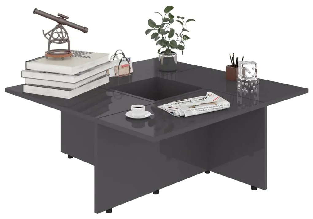 Konferenční stolek vysoký lesk šedý 79,5x79,5x30 cm dřevotříska - Default Title