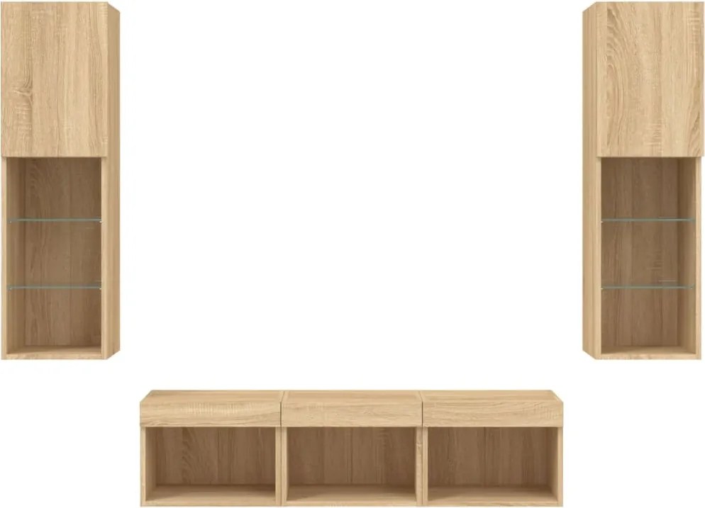 5dílná obývací stěna s LED dub sonoma kompozitní dřevo 3216606