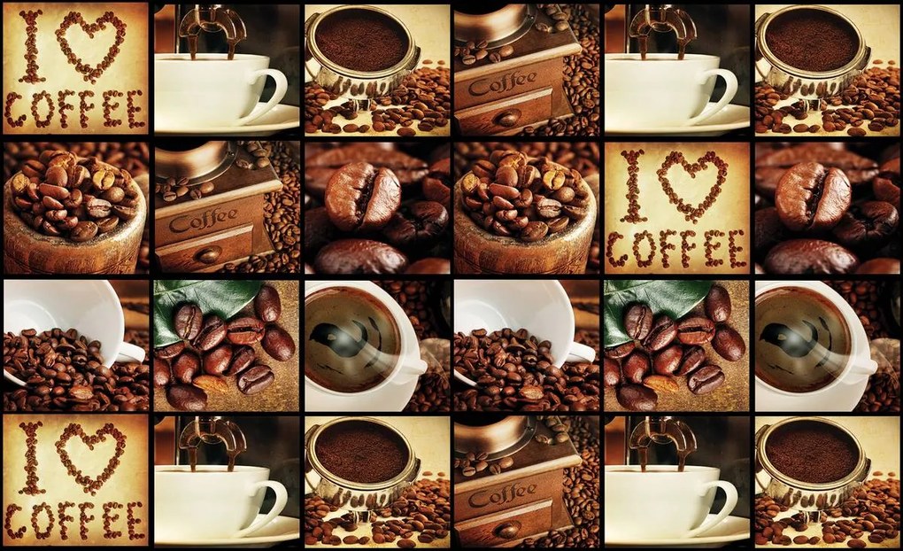 Fototapeta - I Love Coffee - koláž (152,5x104 cm)