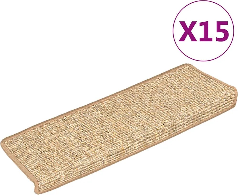 Schodové rohože 15 ks 65 x 21 x 4 cm světle hnědé s obdélníkovým okrajem 326910