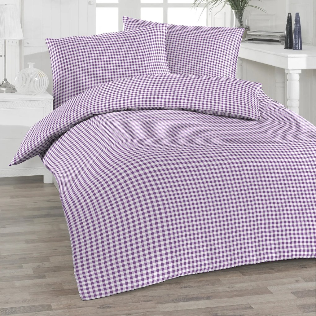 Florella Krepové povlečení Vichy Karo Lila Rozměr: 70x90 + 140x200 cm