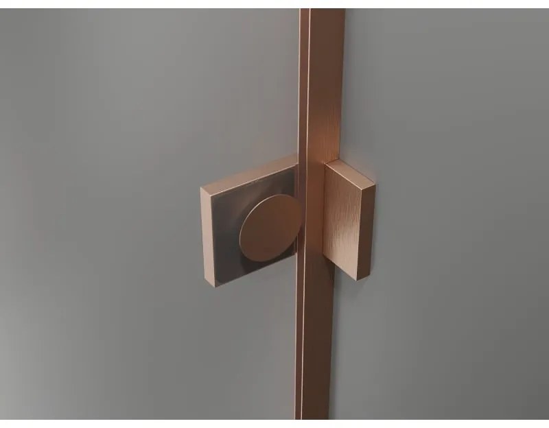Mexen Lunar, L pětiúhelníkový sprchový kout naklápěcí doleva 100 x 90 cm, 8mm čiré sklo, profil měděná matná, 831L-100L-090P-65-00-L