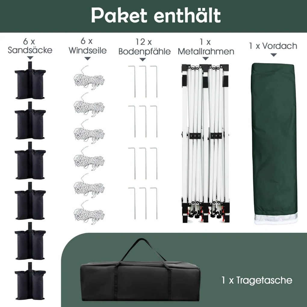 Costway Skládací stan s baldachýnem na akce s taškou – 300 × 600 cm, zelený