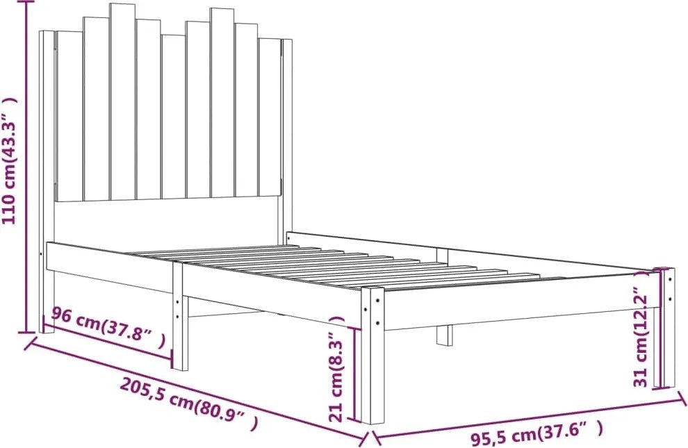 vidaXL Rám postele masivní borovice 90 x 200 cm [3103767] Barva: Šedá