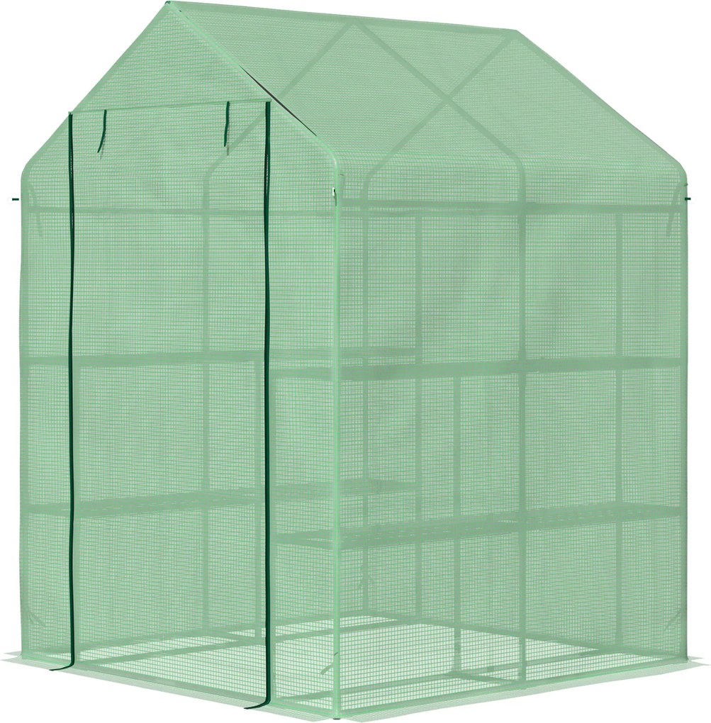 Outsunny Pěstitelský Skleník s 8 Policemi pro Rajčata se Dveřmi, Zelená Ocelová Konstrukce, PE Plast, 143 x 138 x 190 cm | Aosom