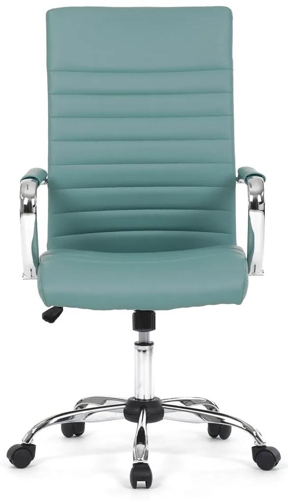 Autronic Kancelářská židle, modrá ekokůže, houpací mech, kolečka pro tvrdé podlahy, chromový kříž KA-V307 BLUE