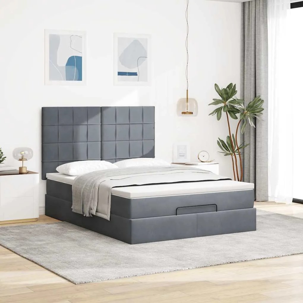 Osmanský rám postele s matracemi tmavě šedá 140x190cm samet 3314319