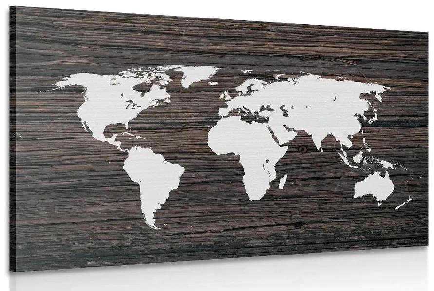 Obraz mapa světa na dřevě - 120x80