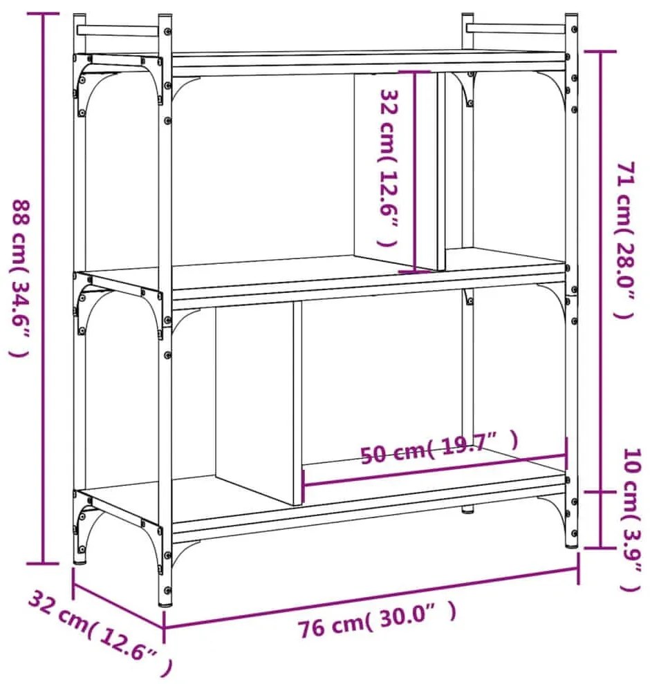 Petromila Knihovna se 3 policemi hnědý dub 76x32x88 cm kompozitní dřevo