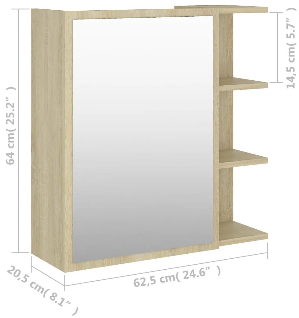 Koupelnová skříňka zrcadlo dub sonoma 62,5x20,5x64 dřevotříska