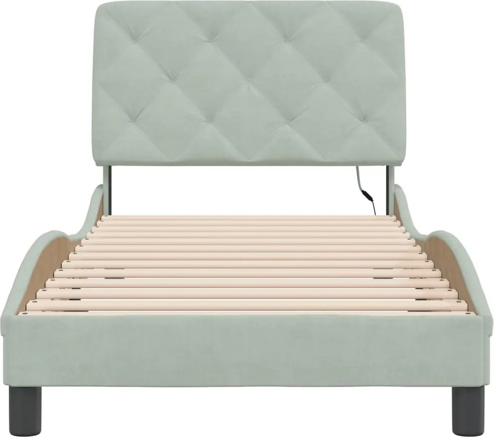 Rám postele s LED bez matrace světle šedý 90 x 190 cm samet 3213825