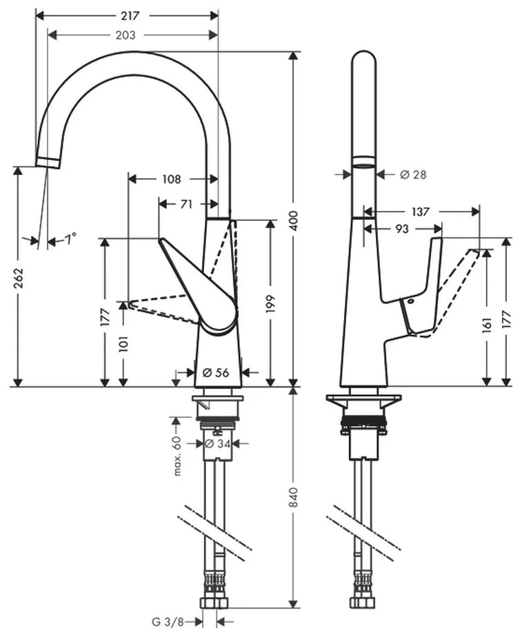 Hansgrohe Talis M51 - Páková kuchyňská baterie 260, Eco, 1jet, chrom 72816000