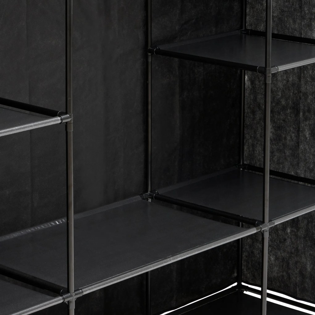 Textilní šatní skříň DRESSY dvojitá se 2 policemi, 155 x 45 x 165 cm - černý