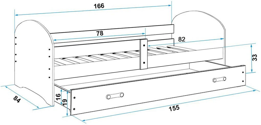 Dětská postel Luki 1 80x160 s úložným prostorem - 1 osoba - Bílá, Poník