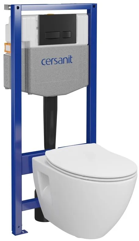 Cersanit Moduo, System50 MECH podomítkový rám + závěsná wc mísa Moduo Plus CleanOn + černé tlačítko MOVI II, S701-766