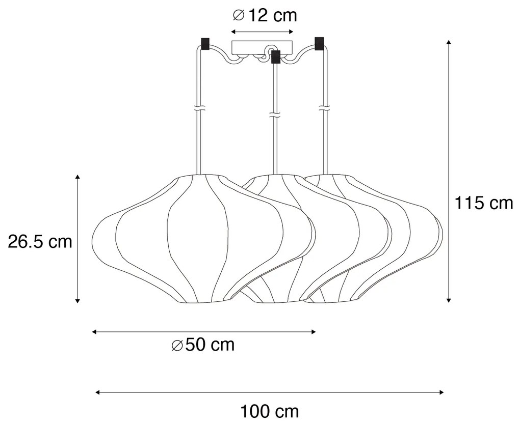 Japandi závěsné svítidlo hnědé 50cm 3-světla - Plu