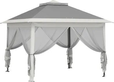 Outsunny skládací pavilon, zahradní pavilon, kov a plátno, síťové závěsy, odvodňovací otvory, 330D x 330Š x 288V cm, šedý 84C-300V01CG