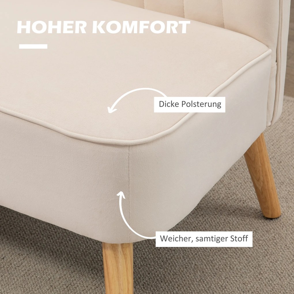 HOMCOM dvoumístná pohovka, čalounění se sametovým vzhledem pro obývací pokoj a ložnici, krémově bílá — 117 × 56,5 × 77 cm