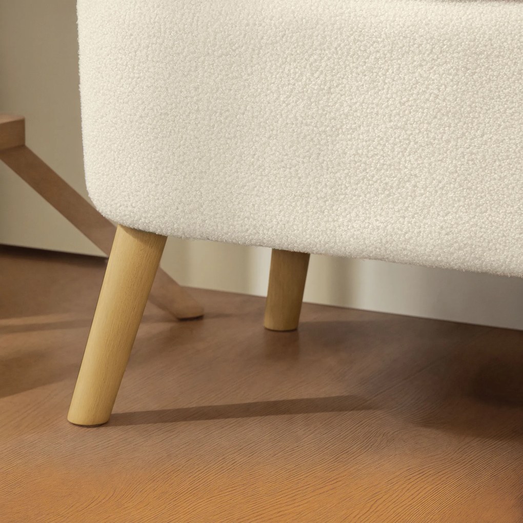 HOMCOM Úložná lavice, sedací lavice s úložným prostorem 65 l, materiál teddy-fleece, kaučukové dřevo, 120 x 42 x 45 cm, béžová