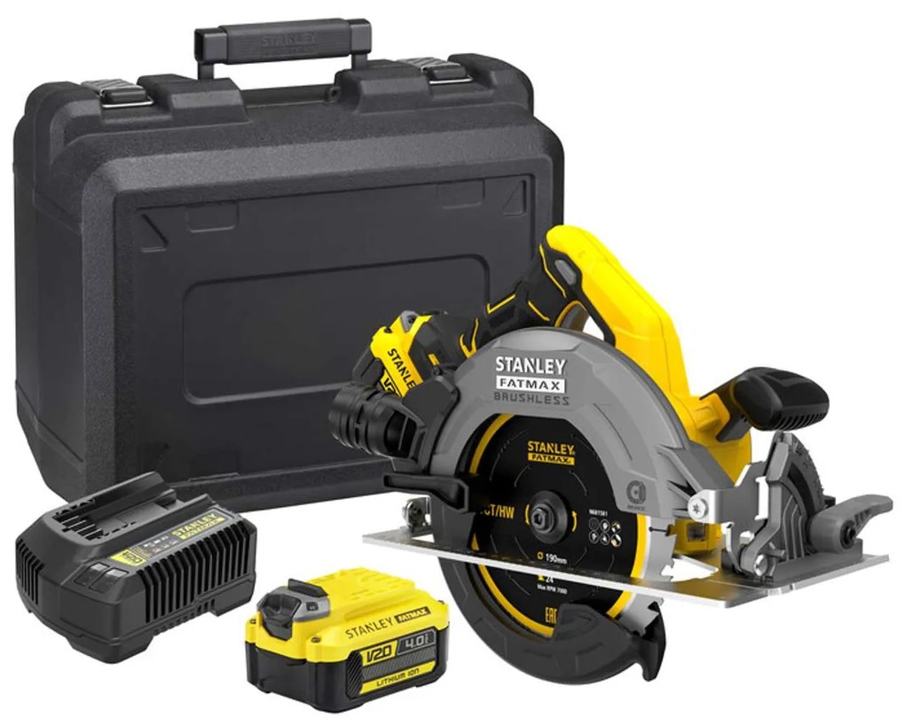 Stanley - 18V AKU okružní pila 165 mm, 2x aku 4,0 Ah Li-Ion, nabíječka SFMCS500M2K-QW