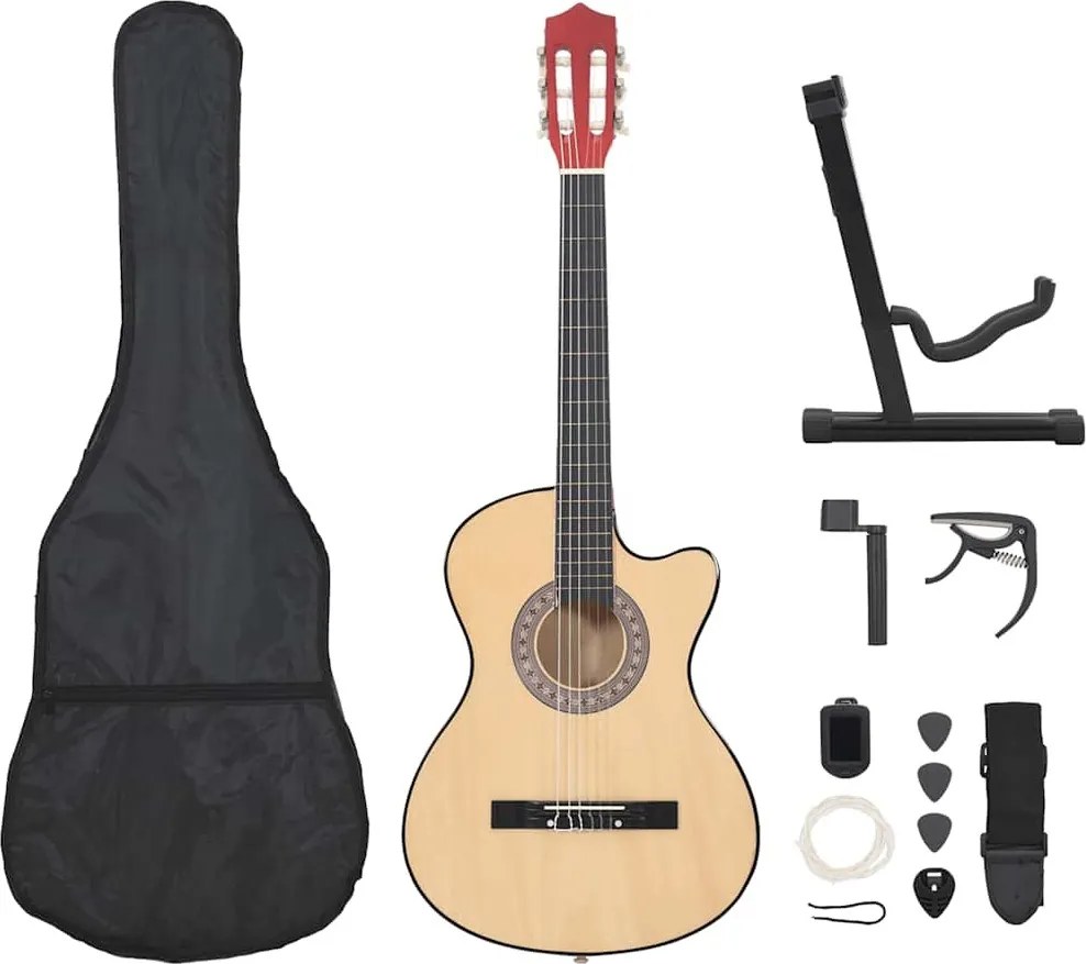 vidaXL 12dílný folkový akustický kytarový set se 6 strunami 38'' [70133] Barva: světle hnědá