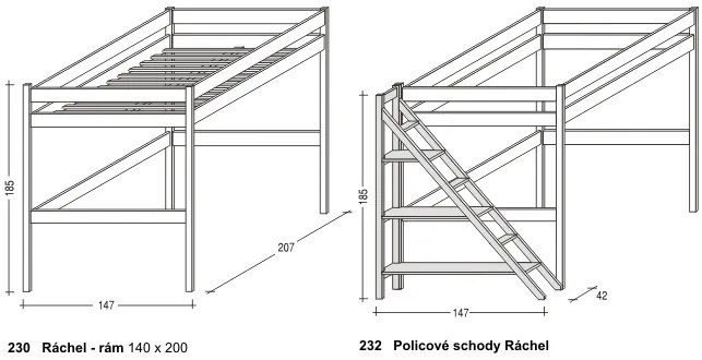 Gazel Ráchel palanda s policovými schody Rozměr: 140 x 200 cm