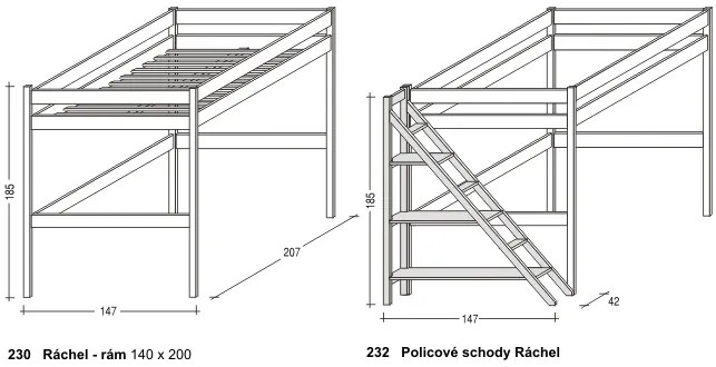 Gazel Ráchel palanda s policovými schody Rozměr: 90 x 200 cm
