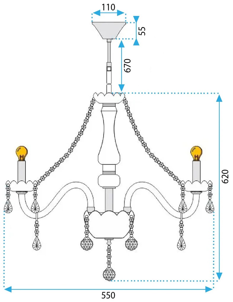 Toolight - Křišťálový závěsný lustr 6xE14 60W 392183, stříbrná, OSW-04007