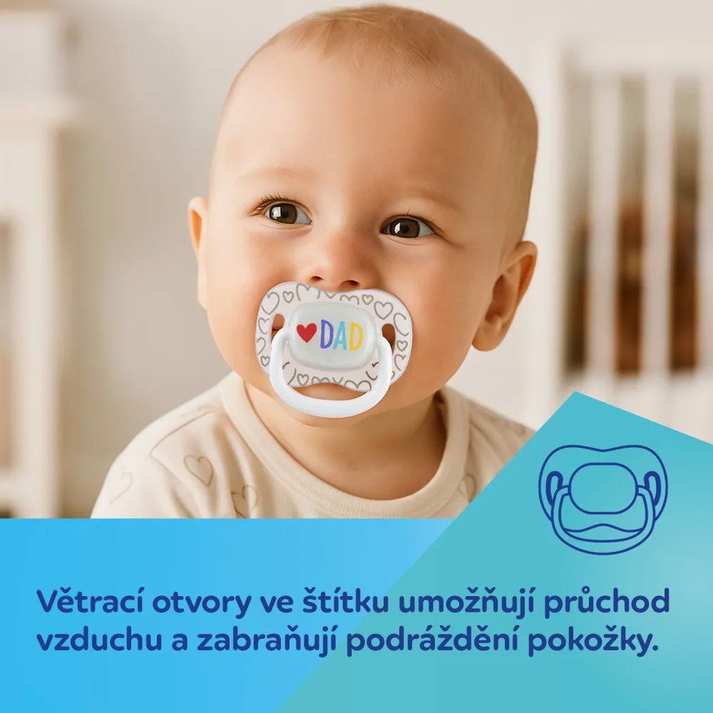 Canpol babies Dudlík svítící silikonový symetrický LOVE MUM&DAD 6-18m 2ks