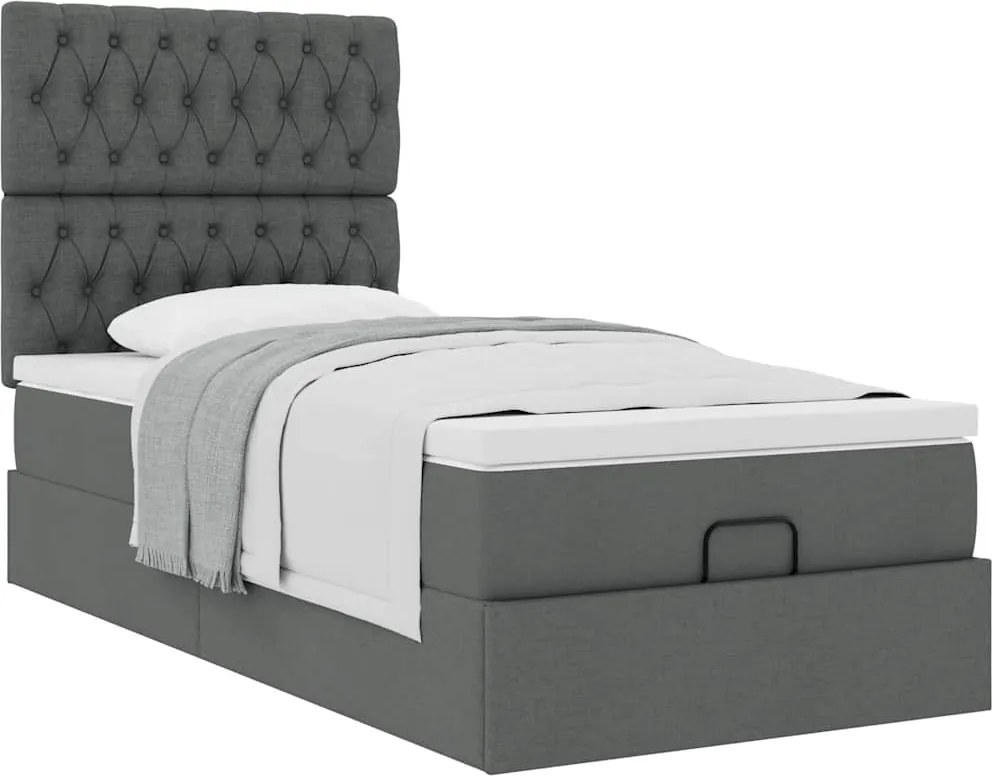 Osmanský rám postele s matrací tmavě šedá 90x190cm textil 3313203