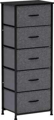 HOMCOM komoda 5 zásuvek úložný skládací textilní zásuvky - černá ocelová konstrukce - 45 x 30 x 116 cm tmavě šedá