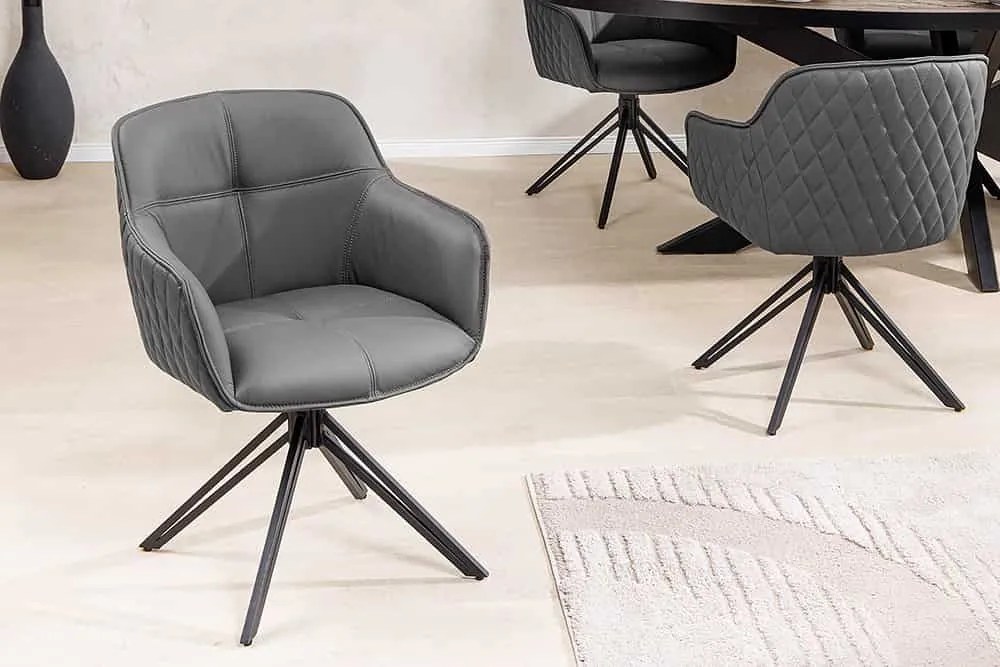 Designová otočná židle Natasha šedá kůže