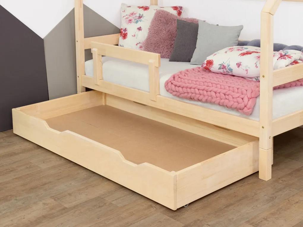 Benlemi Sada: Domečková patrová postel KILI s dřevěným úložným šuplíkem BUDDY na kolečkách Zvolte barvu: Bílá, Varianta: S roštem