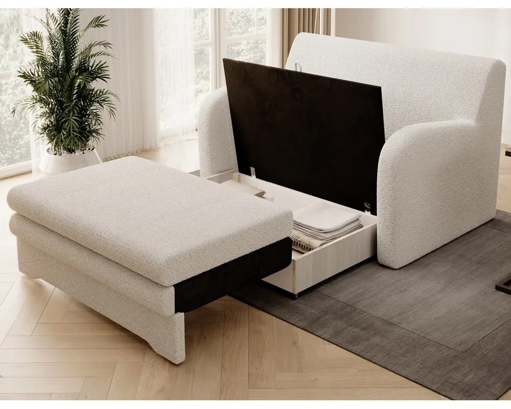Bílá rozkládací/s úložným prostorem pohovka z textilie bouclé 130 cm Ario - II. jakost – ELTAP