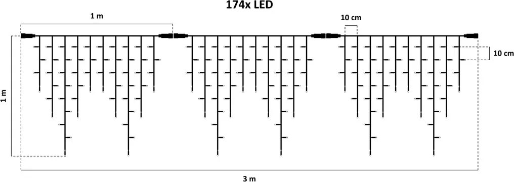 Easy Fix venkovní LED rampouchy, světelné, 300 × 90 cm, ledově bílá, 174 diod, bílý kabel, IP67, prodlužovací