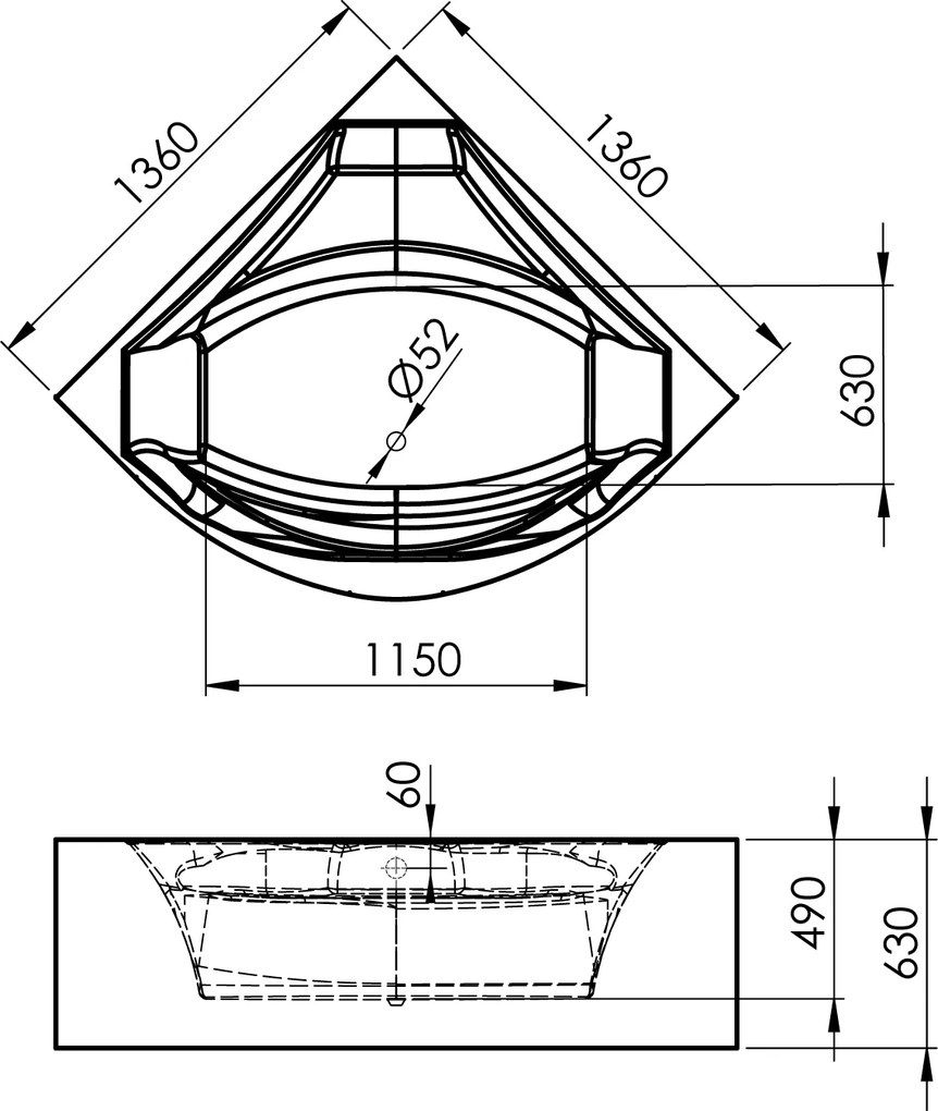 Polysan Rosana Monolith vana rohová 136 x 136 x 63 cm akrylátová bílá 64119M